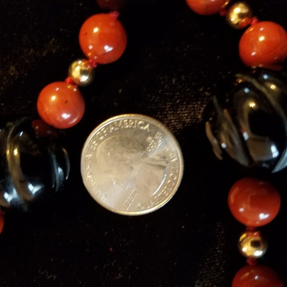 Jewelry | Black Onyx Red Stone Gold Bold 3 Inch Necklace Stunning ...